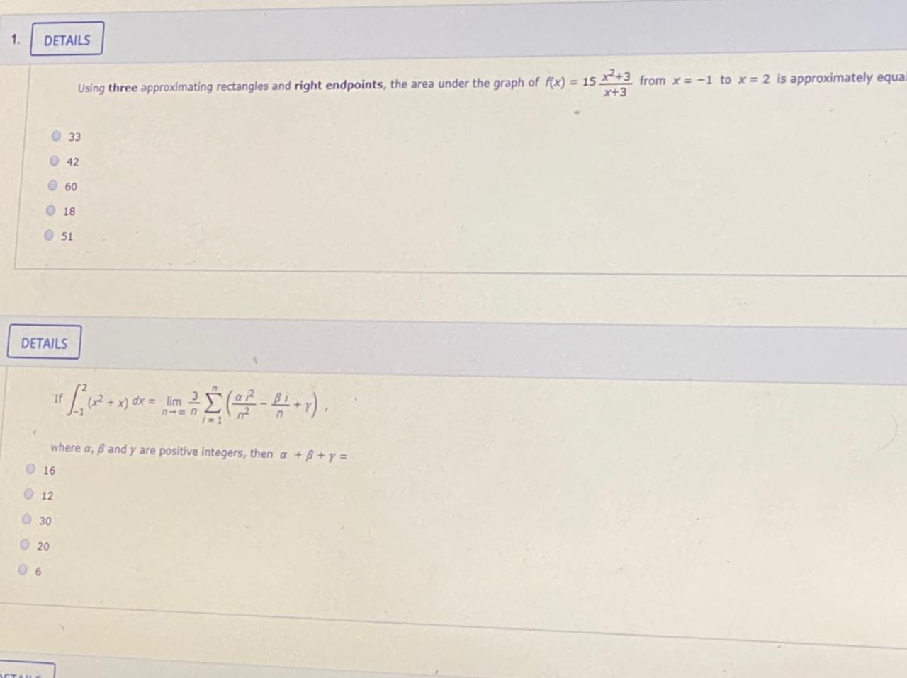 Solved 1. DETAILS Using three approximating rectangles and | Chegg.com
