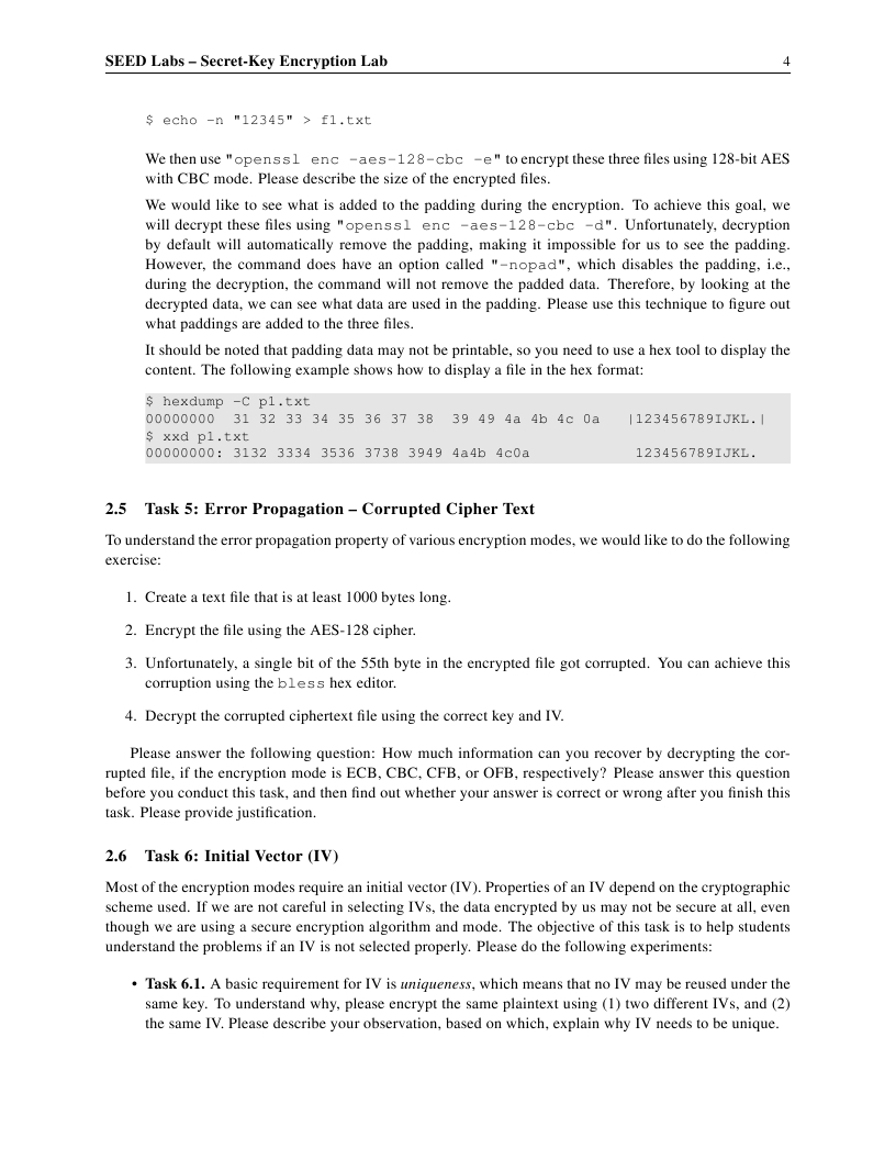 SEED Labs - Secret-Key Encryption Lab Secret-Key | Chegg.com