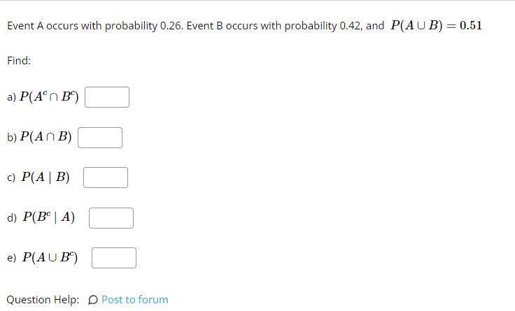 Solved Event A occurs with probability 0.26 . ﻿Event B | Chegg.com