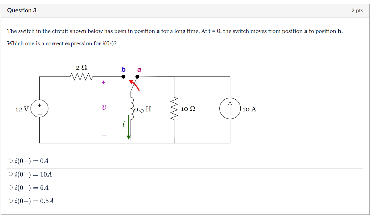 Solved please helpQuestion 3The switch in the circuit shown | Chegg.com