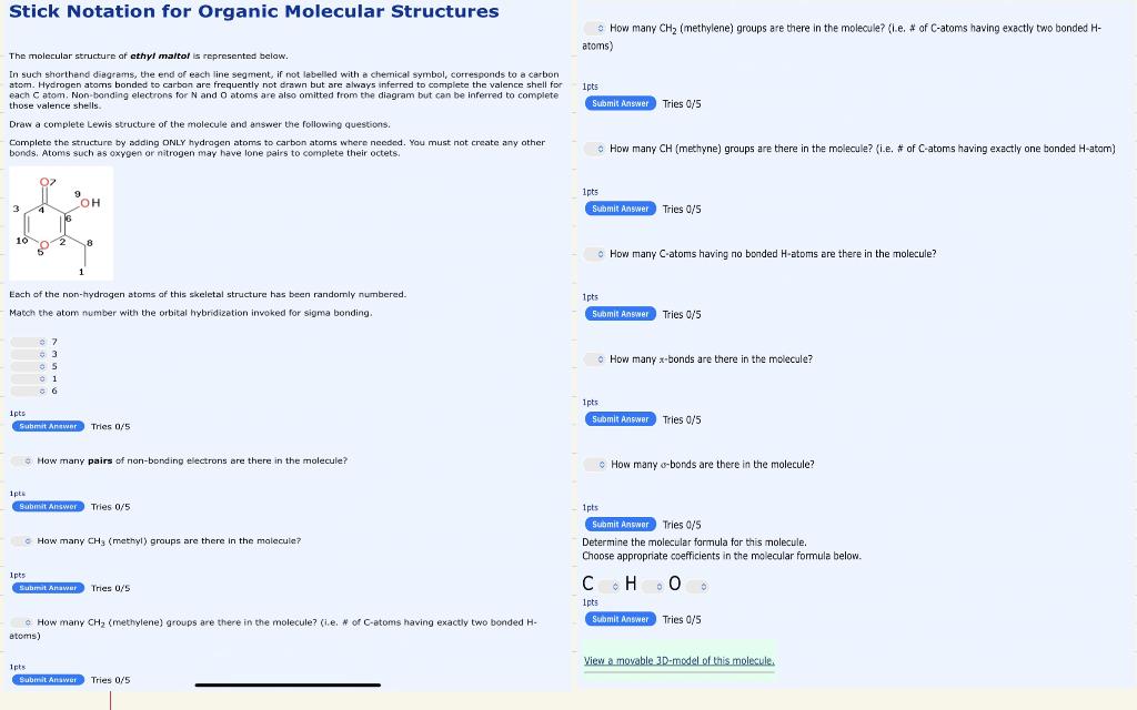 Solved Stick Notation for Organic Molecular Structures How | Chegg.com