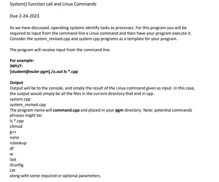 Solved System() function call and Linux Commands Due | Chegg.com