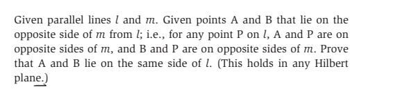 Solved Given parallel lines l and m. Given points A and B | Chegg.com