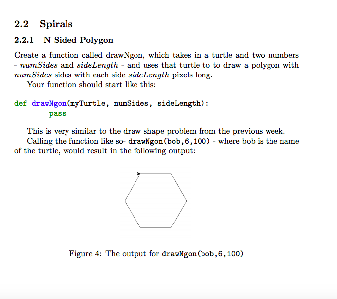 Solved 2.2 Spirals 2.2.1 N Sided Polygon Create a function | Chegg.com