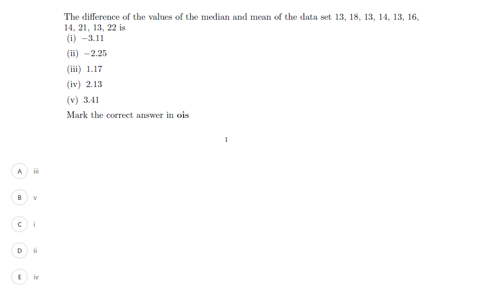 Solved The difference of the values of the median and mean | Chegg.com