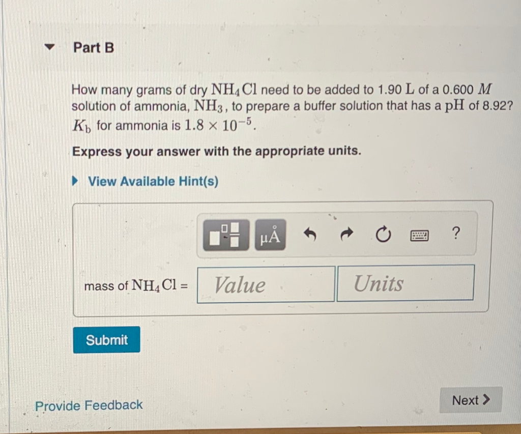 Solved Part B How many grams of dry NH4Cl need to be added | Chegg.com