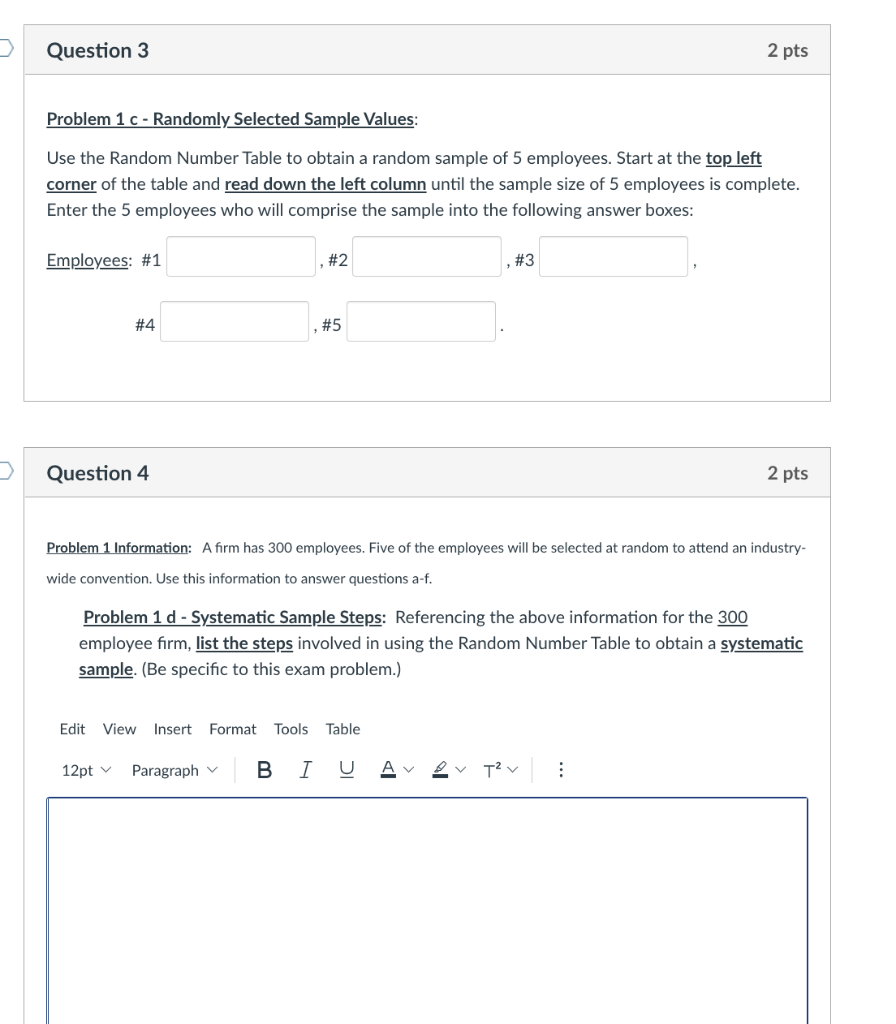 Solved Question 1 2 pts Problem 1: Random Number Table | Chegg.com