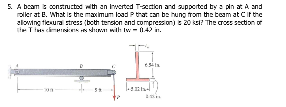 Solved 5. A beam is constructed with an inverted T-section | Chegg.com