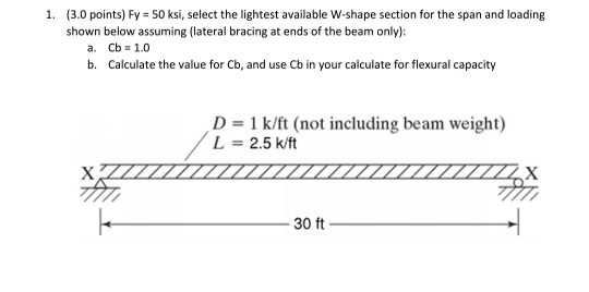 Solved 1. (3.0 points) Fy 50 ksi, select the lightest | Chegg.com
