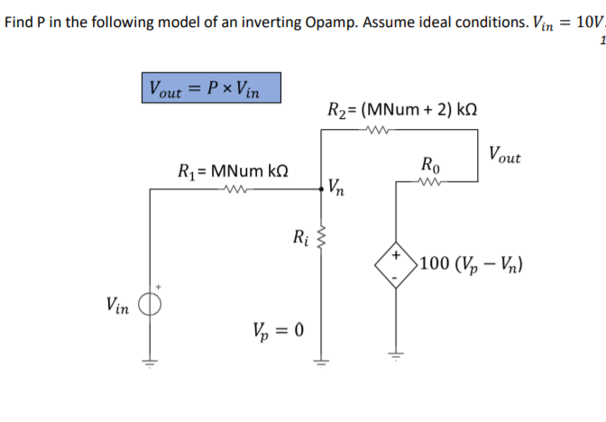 Solved Find P in the following model of an inverting Opamp. | Chegg.com