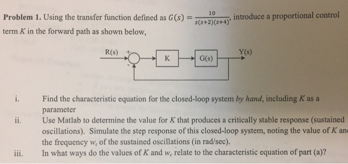Solved ProblemL Using the transfer function defined as G(s) | Chegg.com