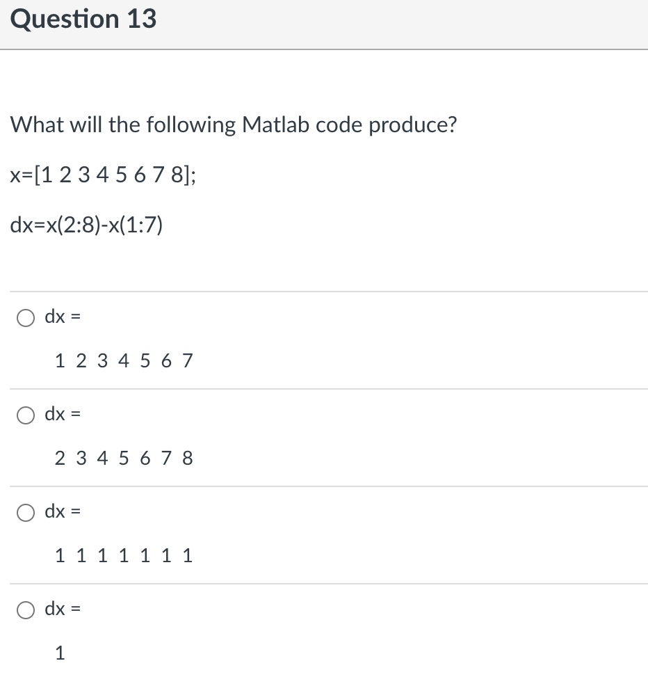 Solved Question 13 What will the following Matlab code | Chegg.com
