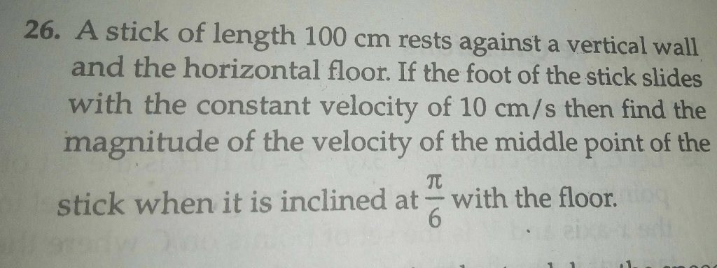 Solved 26. A stick of length 100 cm rests against a vertical | Chegg.com