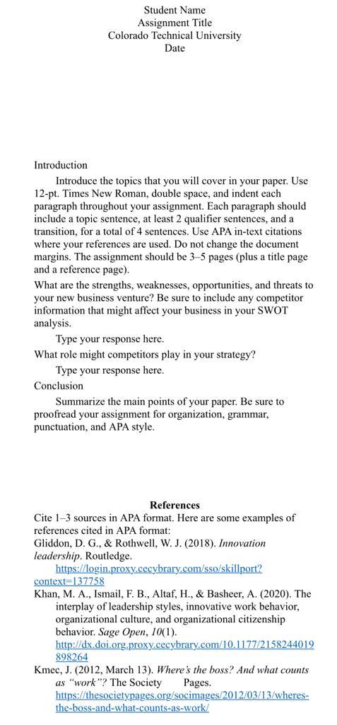 Swot Analysis Apa Format Example