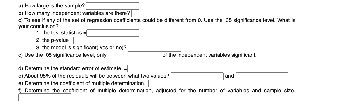 Solved The following regression output was obtained from a | Chegg.com