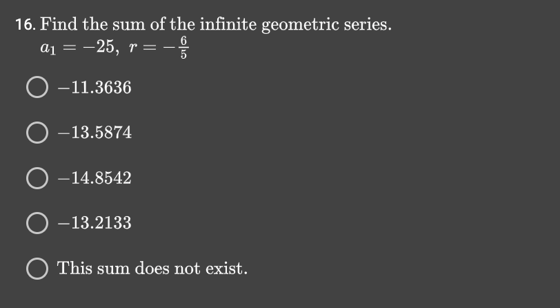 Solved 10. Find the sum of the infinite geometric series. | Chegg.com