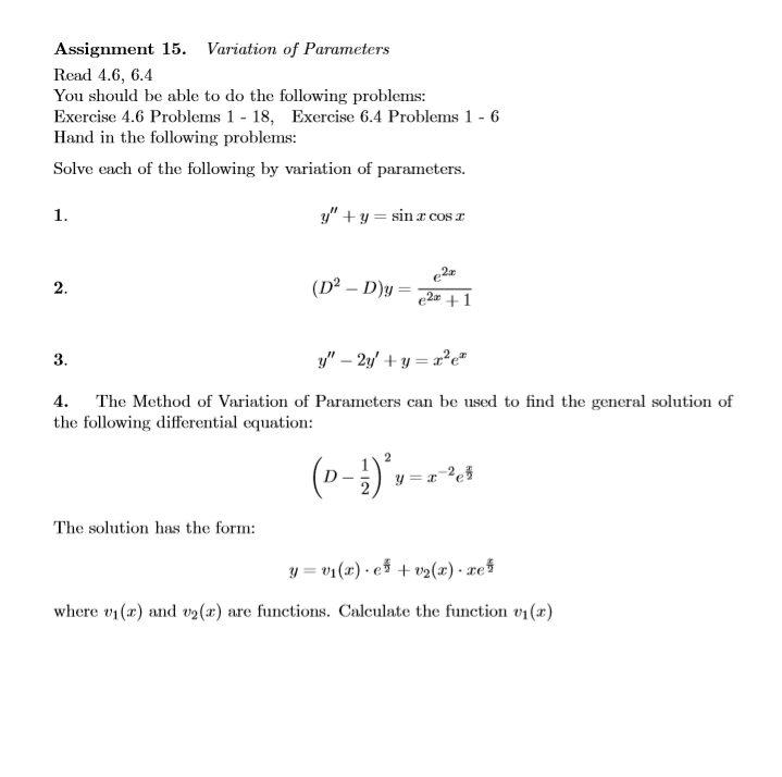Solved Differential Equations Assignment 15. Variation of | Chegg.com