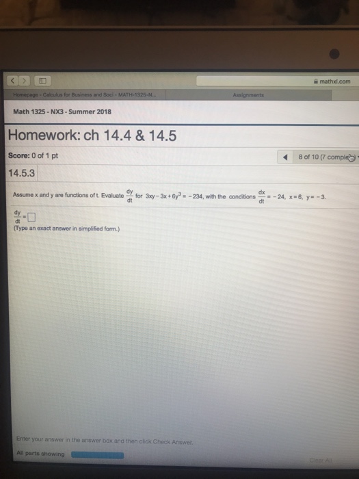 Solved ? mathxl.com and Math 1325-NX3-Summer 2018 Homework: | Chegg.com