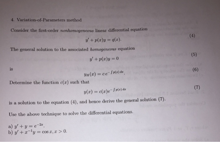 Solved Variation Of Parameters Method Consider The