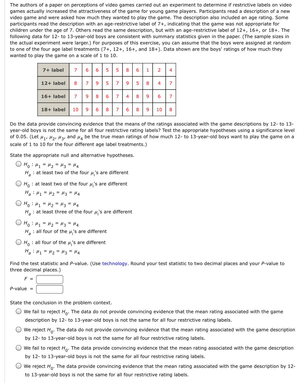 Solved The authors of a paper on perceptions of video games | Chegg.com