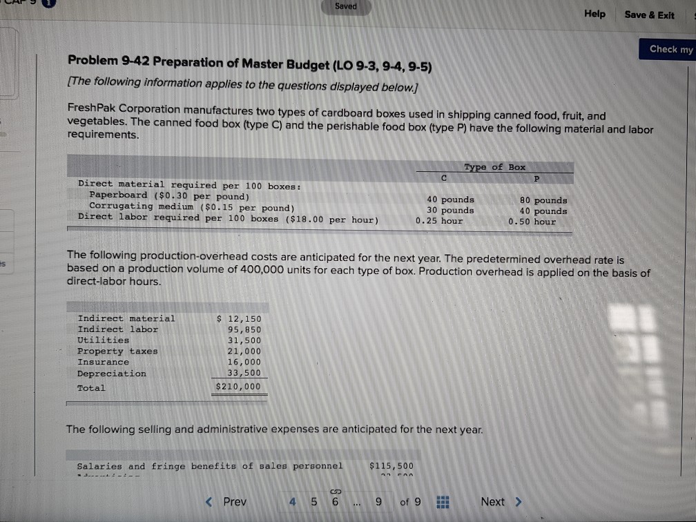 Solved Saved Help Save & Exit Check my Problem 9-42 | Chegg.com