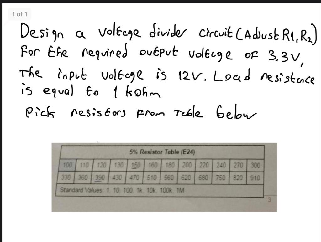 Solved Design a volkege divider circuit (Adust R1,R2 ) for | Chegg.com Solved Design a volkege divider circuit (Adust R1,R2 ) for | Chegg.com