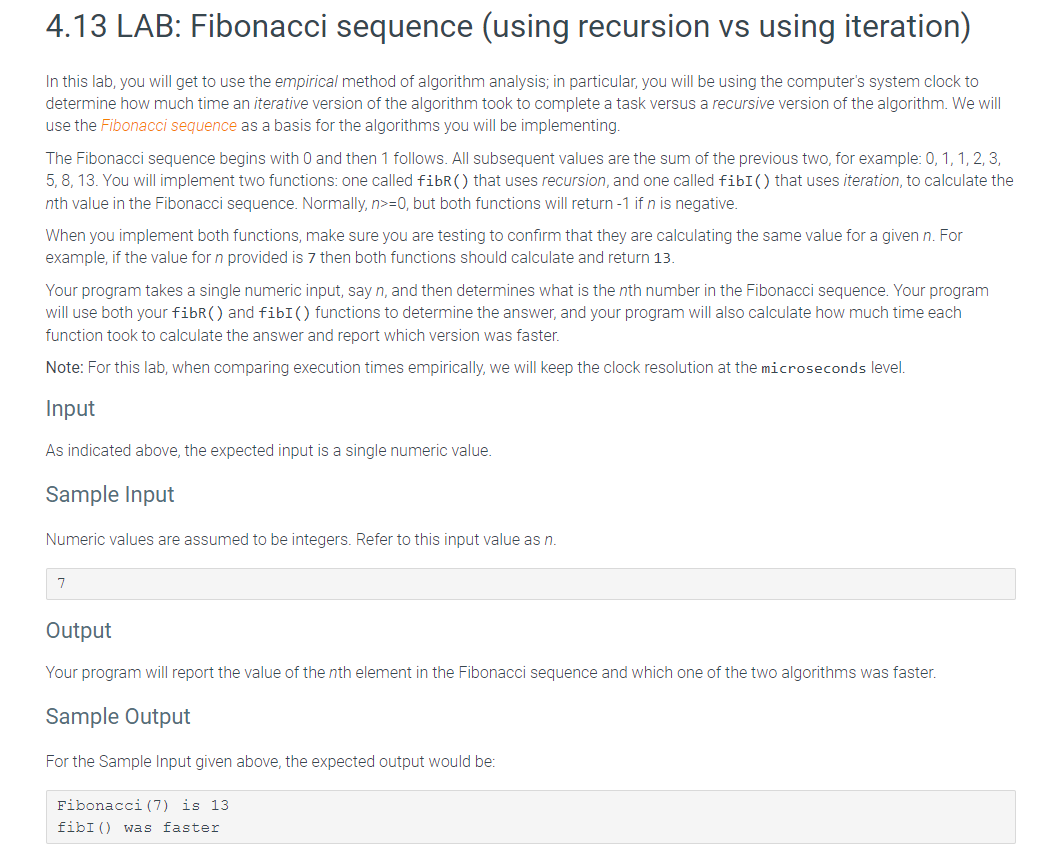 Solved 4 13 Lab Fibonacci Sequence Using Recursion Vs
