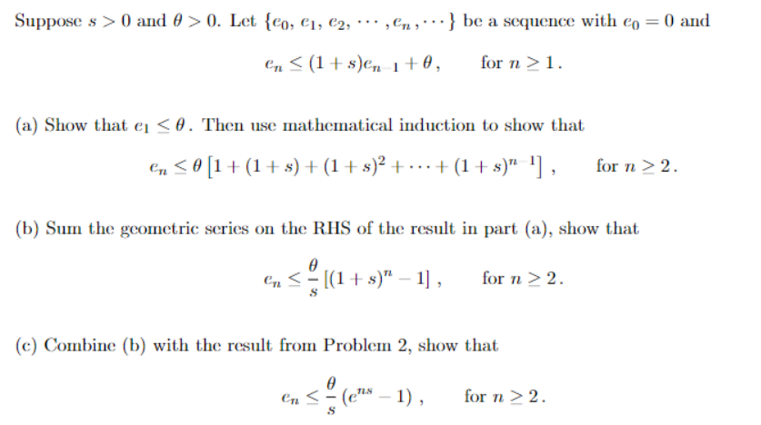 Solved Suppose s>0 ﻿and θ>0. ﻿Let {e0,e1,e2,cdots,en,cdots} | Chegg.com