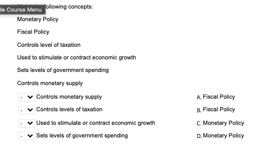 Solved De Course Menu following concepts: Monetary Policy | Chegg.com