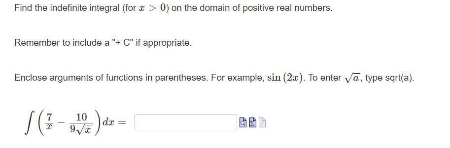 Solved Find the indefinite integral (for x>0 ) ﻿on the | Chegg.com