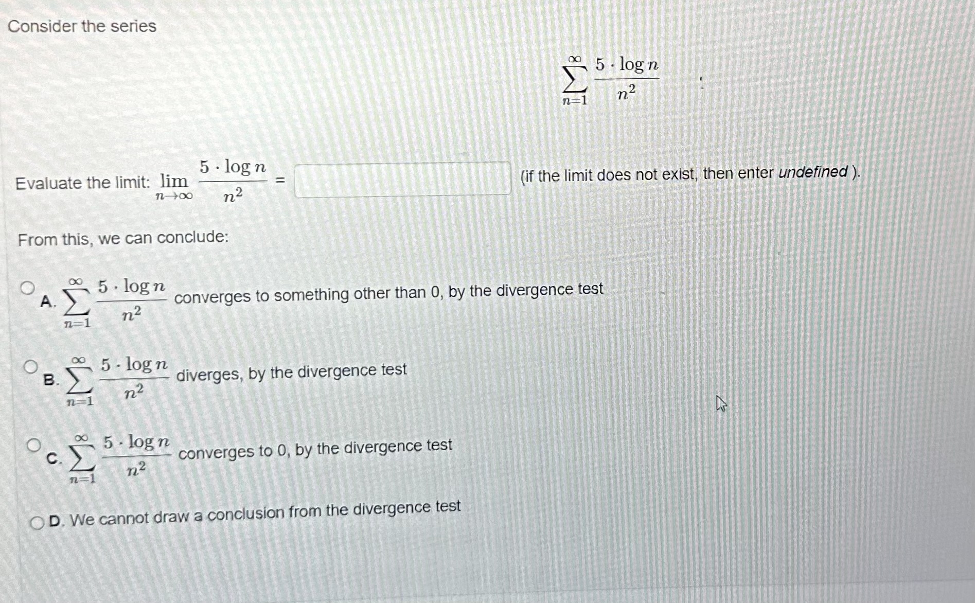 Solved Consider the series \\[ \\sum_{n=1}^{\\infty} | Chegg.com