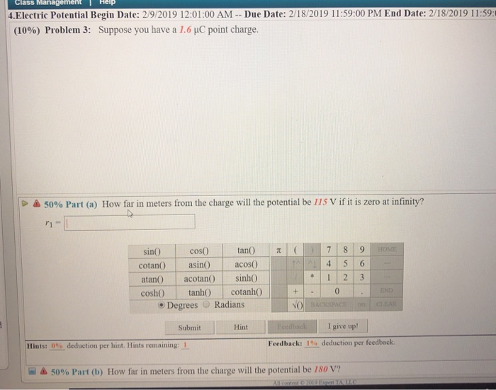 Solved Class Management lHelp 4.Electric Potential Begin | Chegg.com
