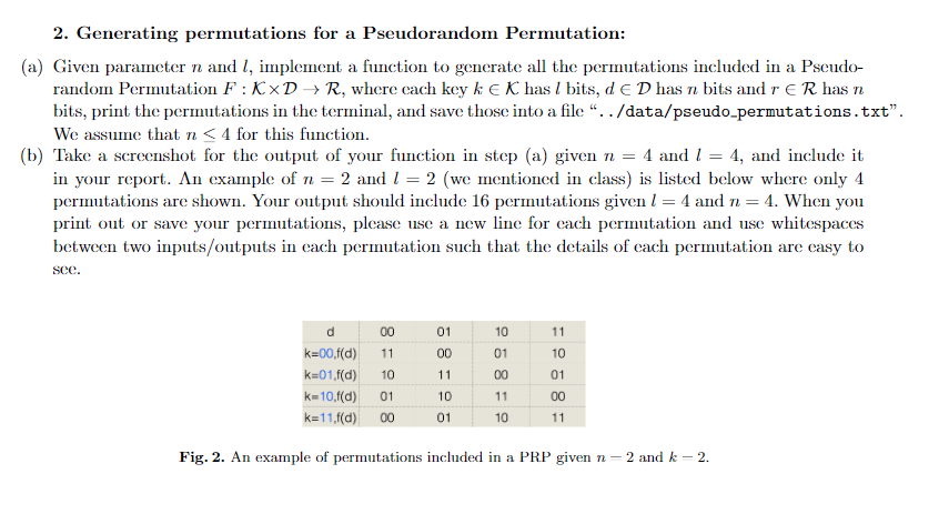 Solved 2 Generating Permutations For A Pseudorandom