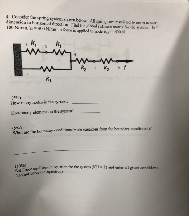 Solved 4. Consider the spring system shown below. All | Chegg.com