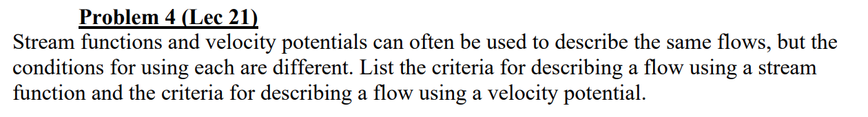 Solved Problem 4 (Lec 21) Stream functions and velocity | Chegg.com