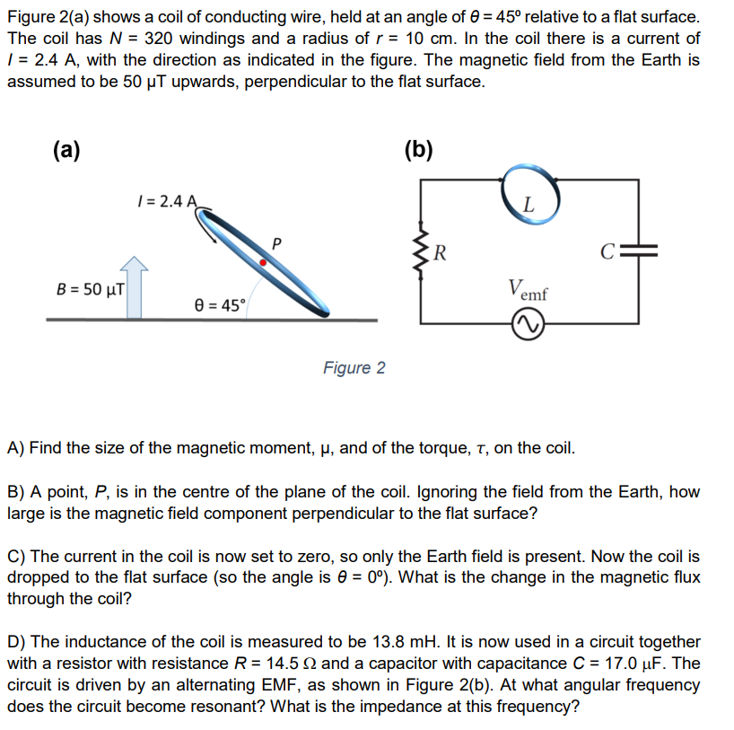Solved Figure 2(a) shows a coil of conducting wire, held at | Chegg.com
