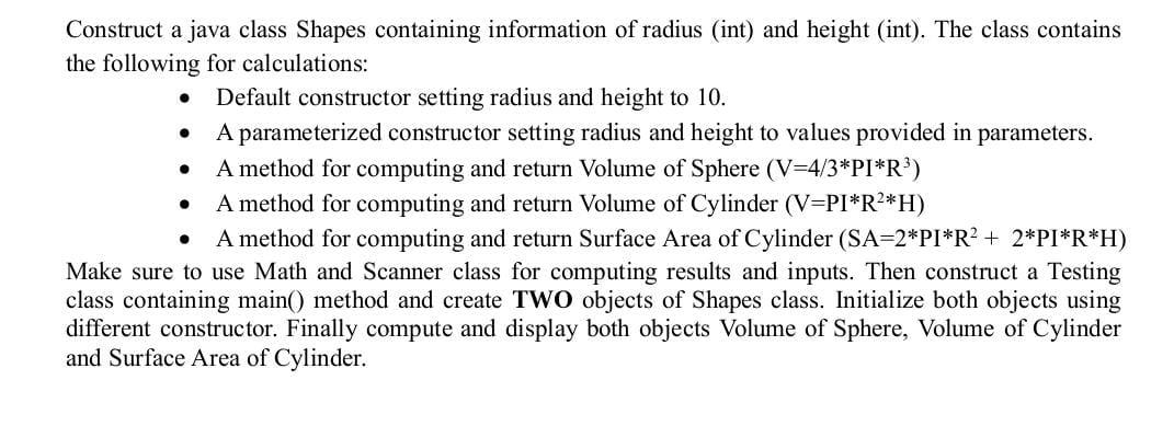 Solved . Construct a java class Shapes containing | Chegg.com