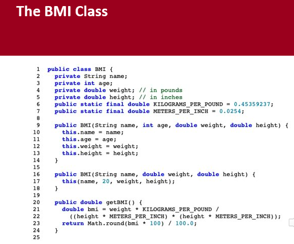 Solved Add a new constructor method to the BMI Class In | Chegg.com