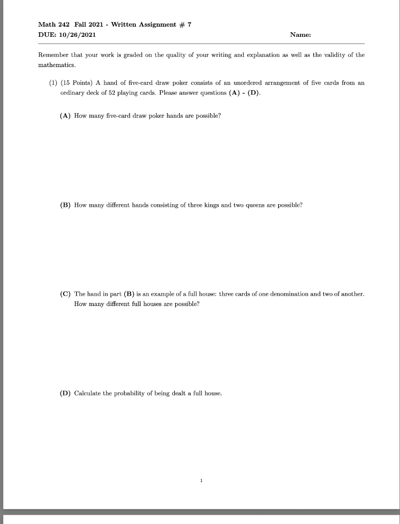 Solved Math 242 Fall 2021 - Written Assignment #7 DUE: | Chegg.com