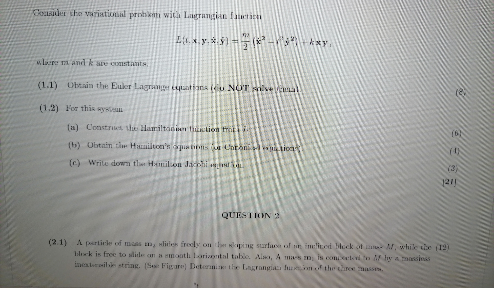 Solved Consider the variational problem with Lagrangian | Chegg.com