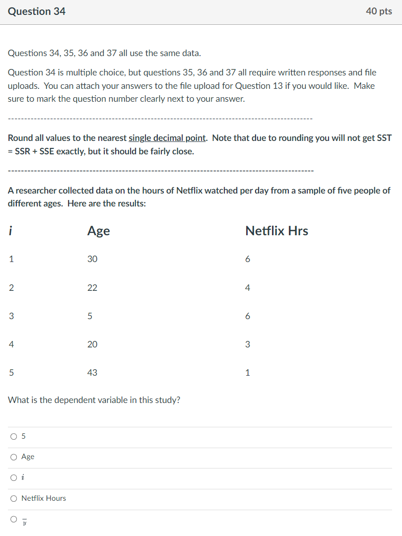 Solved Questions 34,35,36 and 37 all use the same data. | Chegg.com
