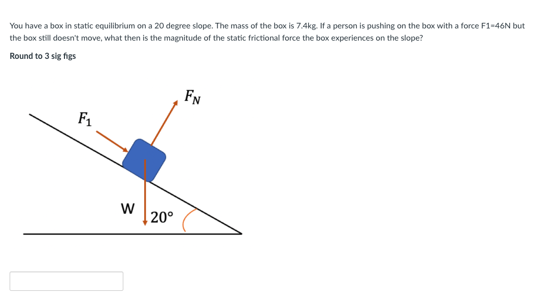 Solved You have a box in static equilibrium on a 20 degree | Chegg.com