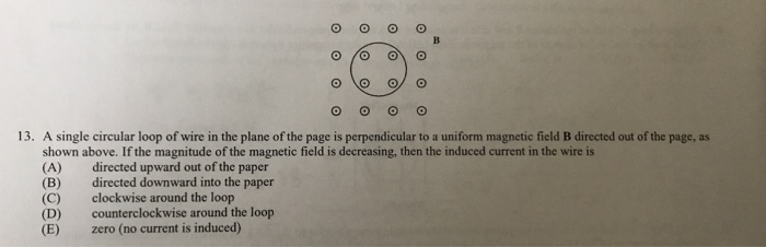 Solved o OO O 13. A single circular loop of wire in the | Chegg.com