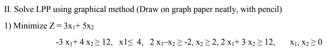 Solved II. Solve LPP using graphical method (Draw on graph | Chegg.com