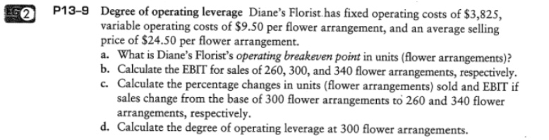 Solved P13-9 Degree of operating leverage Diane's Florist | Chegg.com