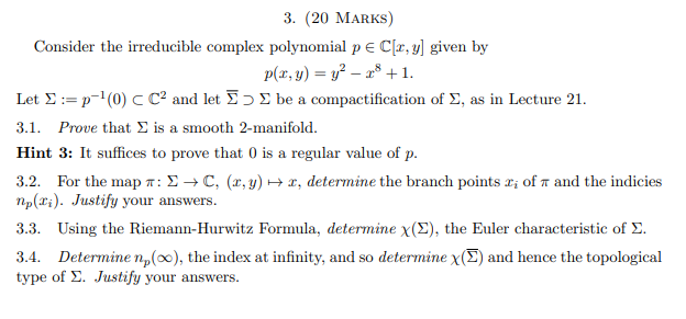 Consider The Irreducible Complex Polynomial P∈c[x Y]