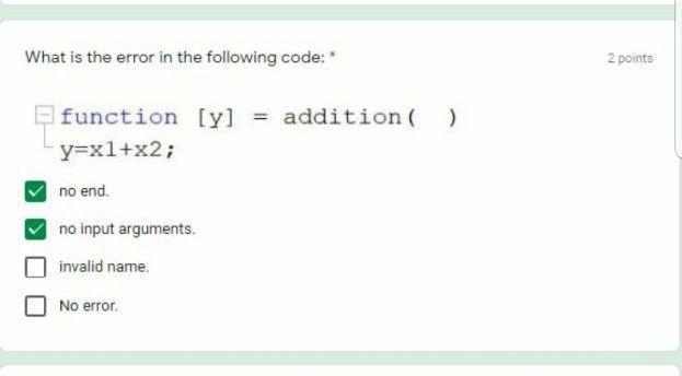 Solved What is the error in the following code: * 2 points ) | Chegg.com