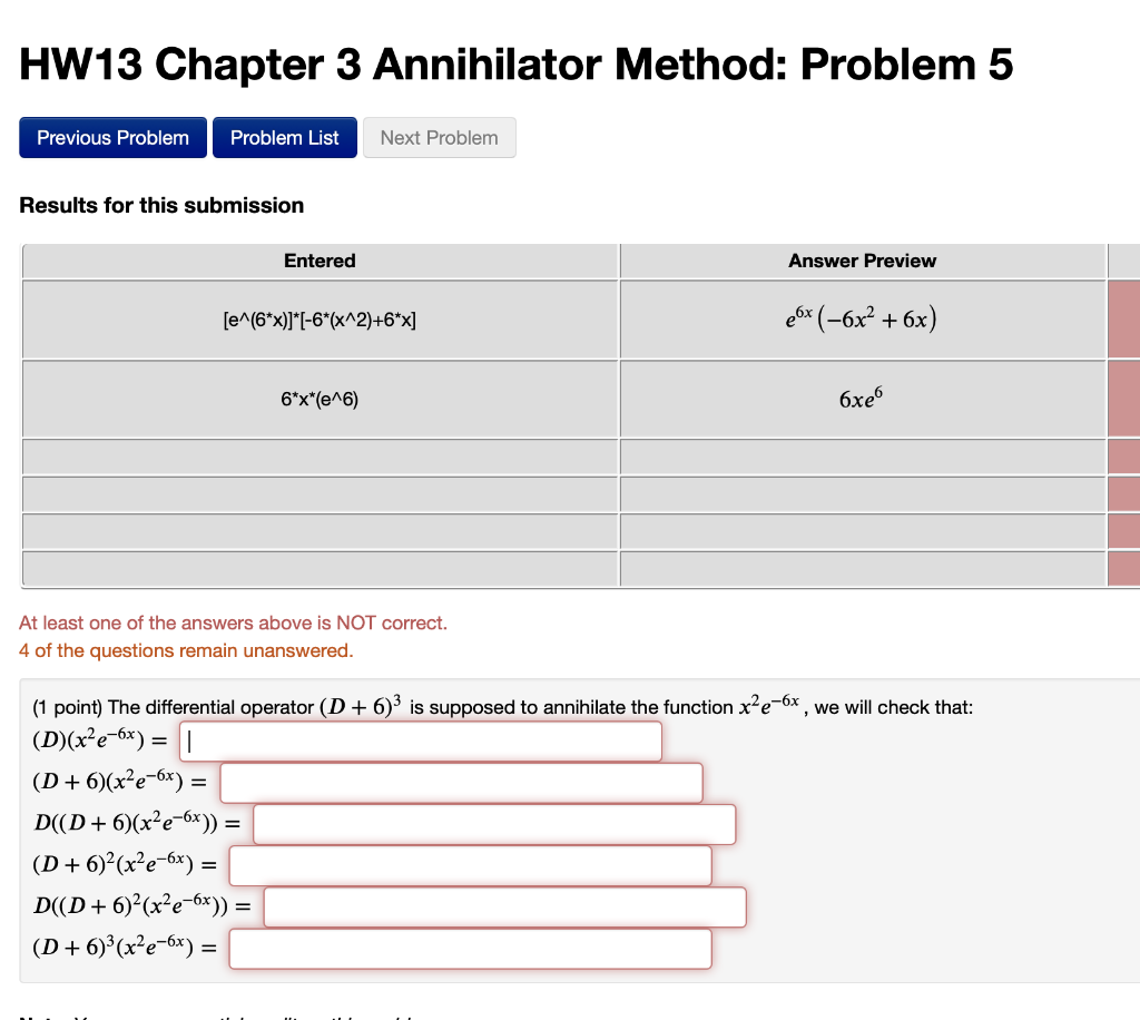 Solved HW13 Chapter 3 Annihilator Method: Problem 5 Results | Chegg.com