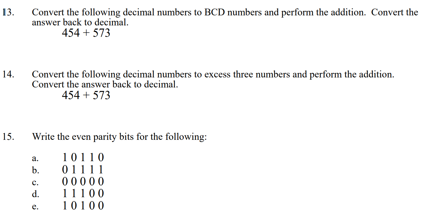 Solved Convert the following decimal numbers to BCD numbers | Chegg.com