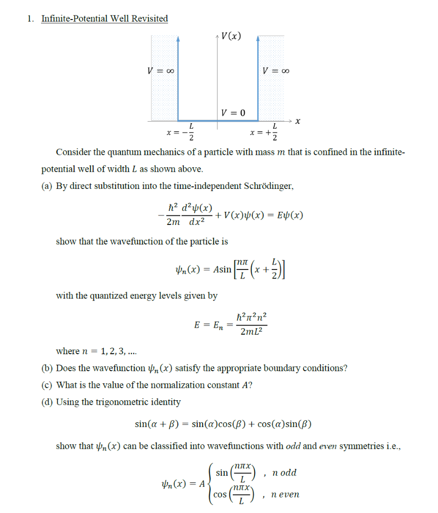 Solved 1. Infinite-Potential Well Revisited V(x) V = 00 V = | Chegg.com